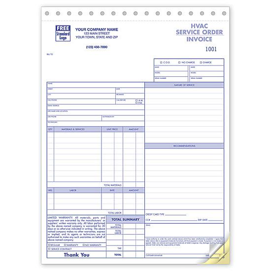 Custom HVAC Service Order Invoice Forms Printers DesignsnPrint 