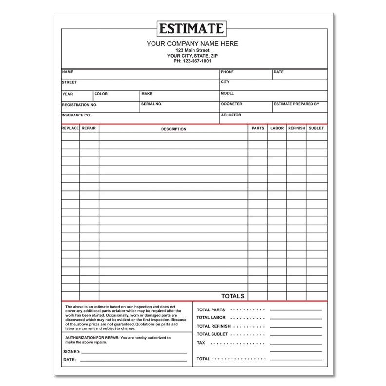 Auto Repair Order Estimate Forms Lupon gov ph